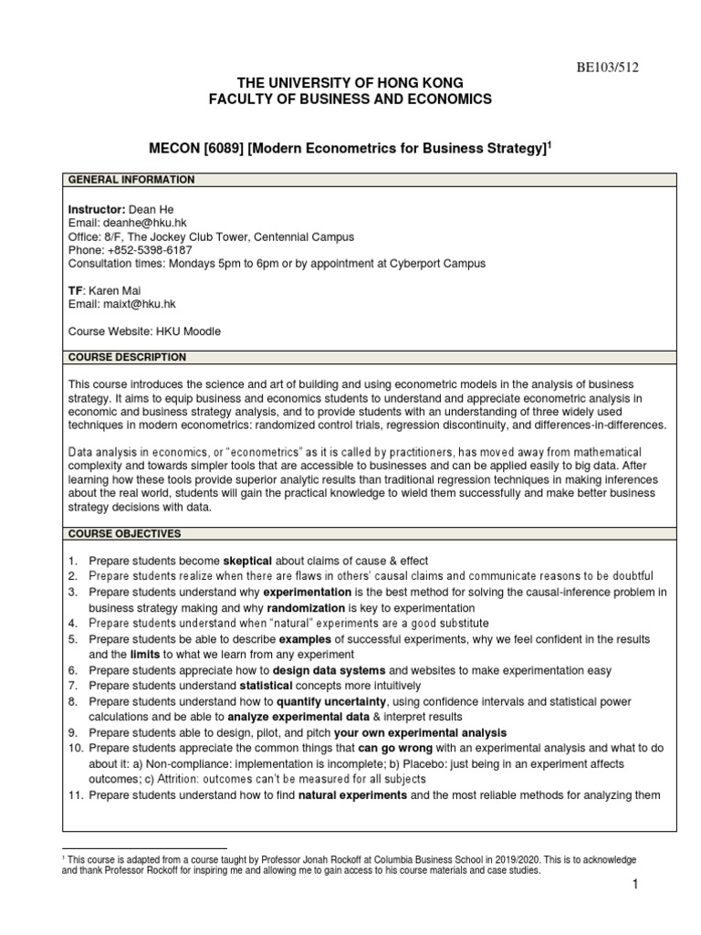 MEcon 6089 Course Outline 03202023 | PDF