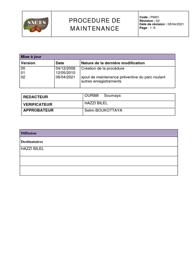 PM 01 02 Procédure de Maintenance | PDF