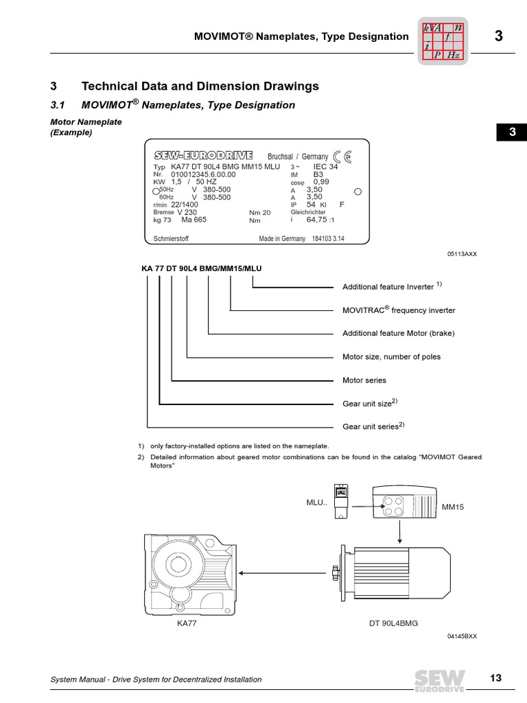 SEW Motor Dimensions | PDF | Alternating Current | Power Inverter