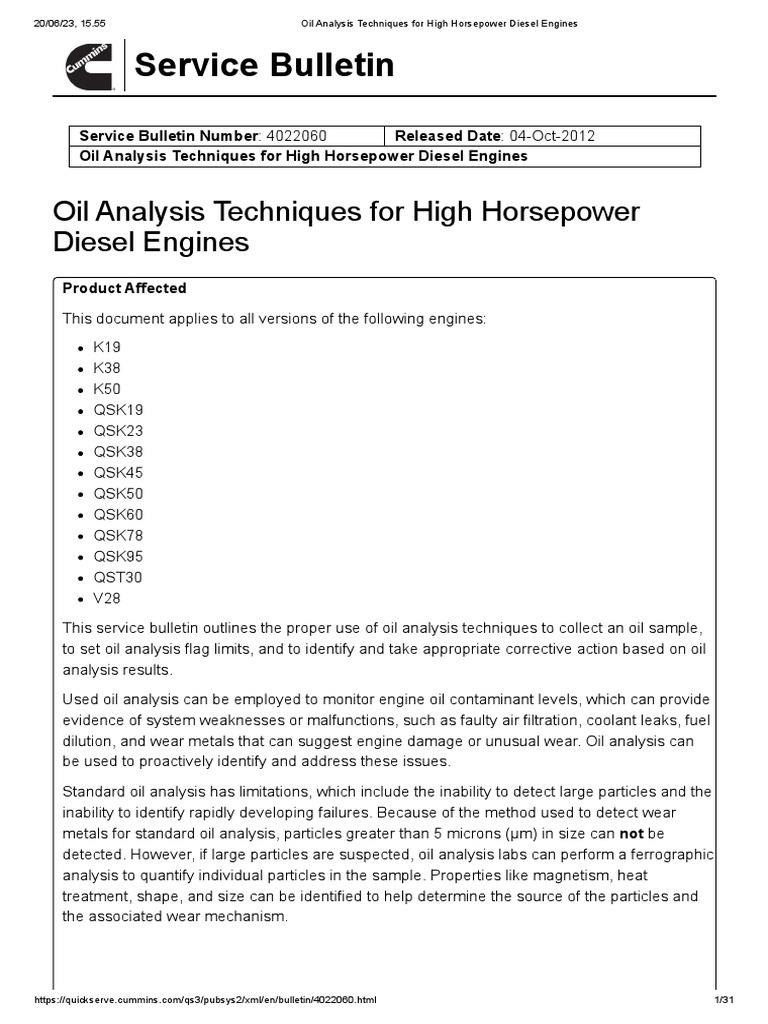 Oil Analysis Techniques For High Horsepower Diesel Engines | PDF ...
