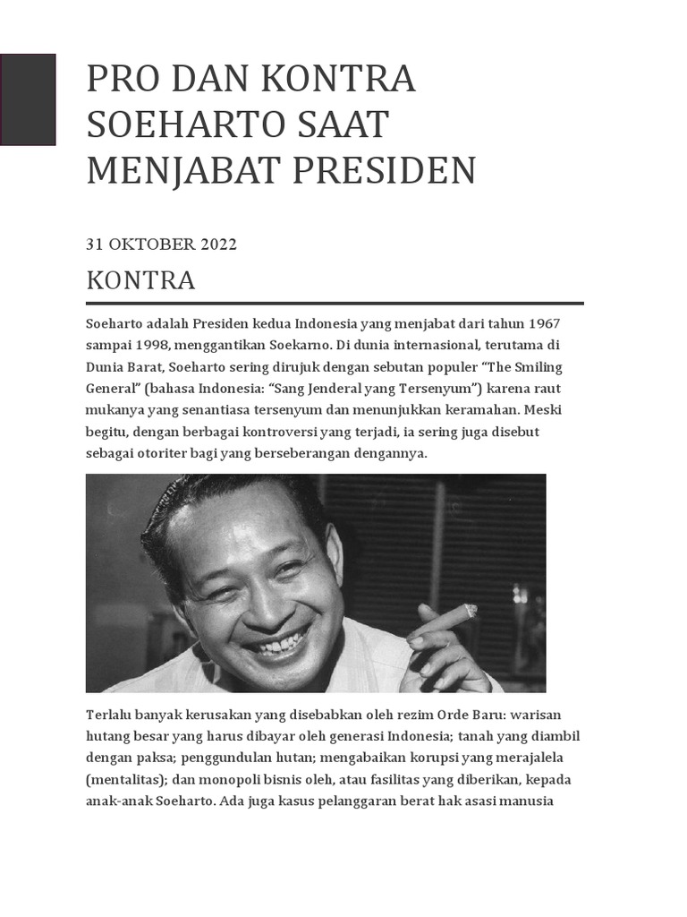 Pro Kontra Soeharto sebagai Presiden | PDF