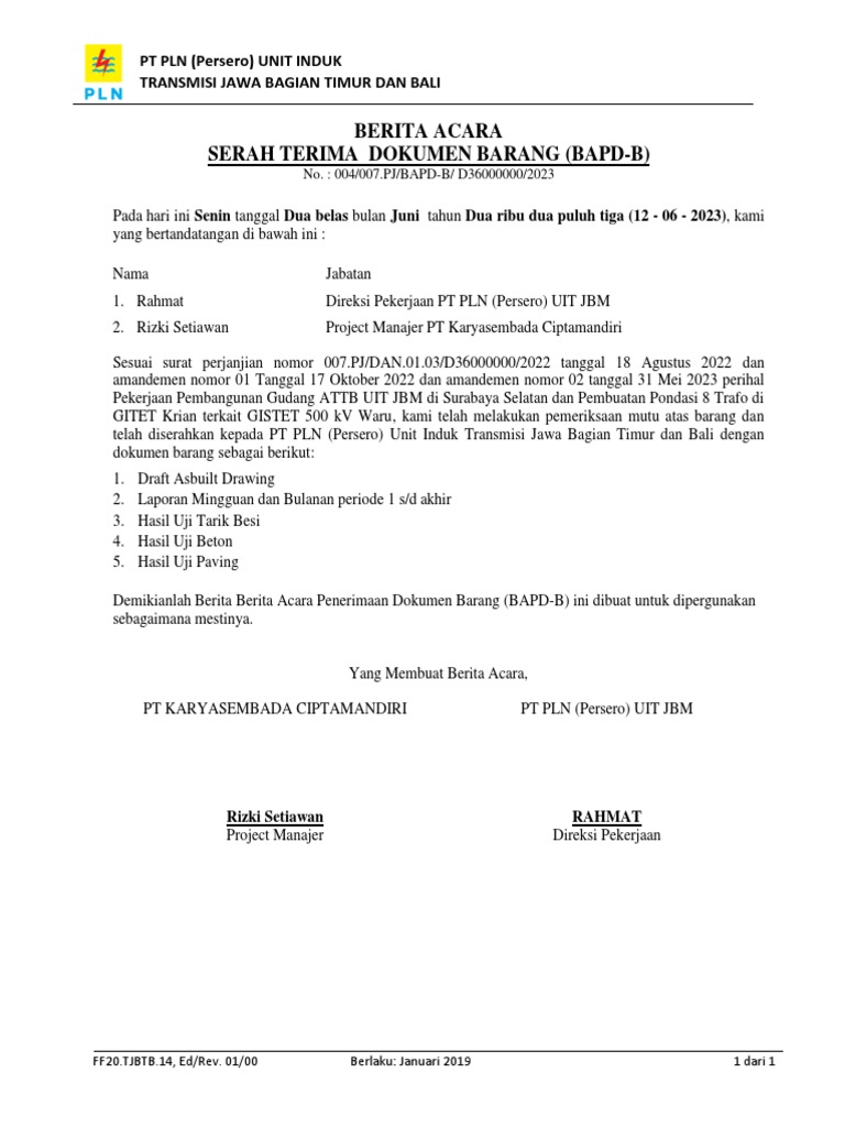 BA SERAH TERIMA DOKUMEN Paket 8 Pondasi | PDF