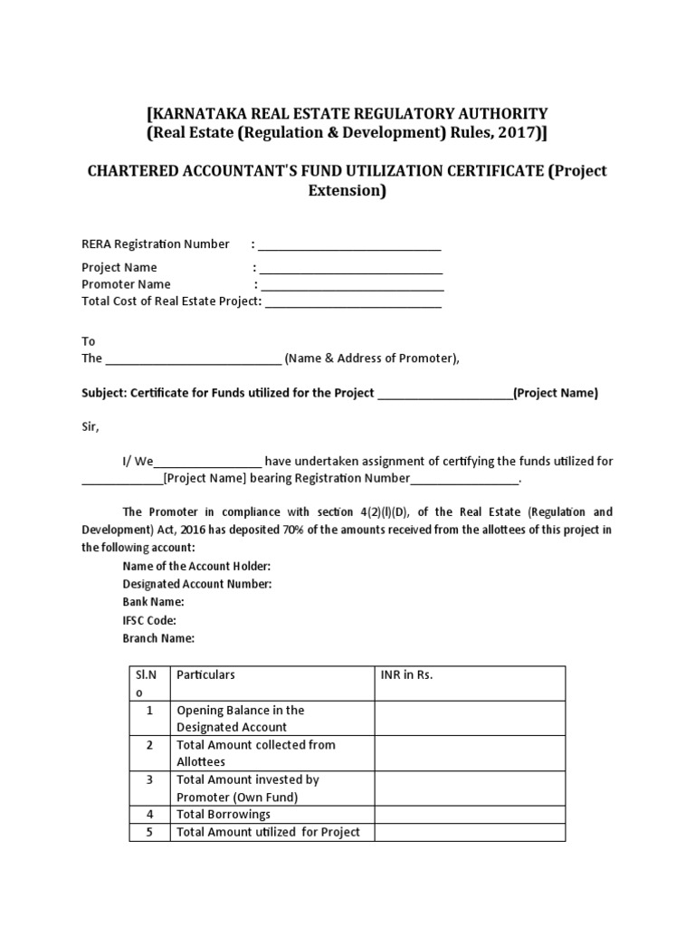 CA Fund Utilization Certificate Format | PDF | Economies | Banking