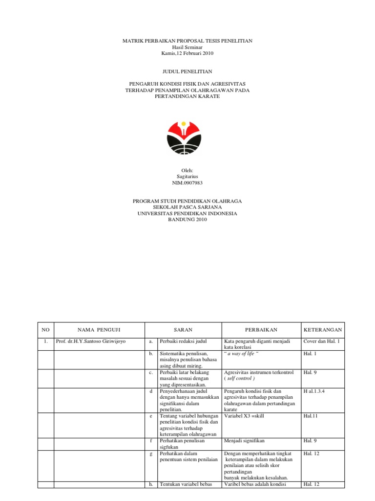 Matrik Perbaikan Proposal | PDF