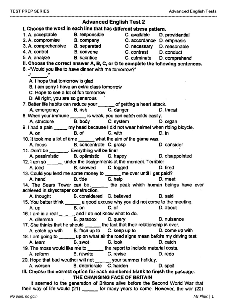 Advanced English Test 2 | PDF