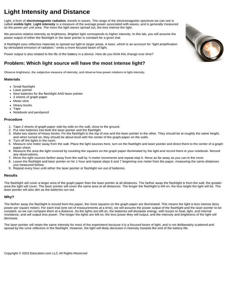 Relationship Between Distance Light Intensity | PDF