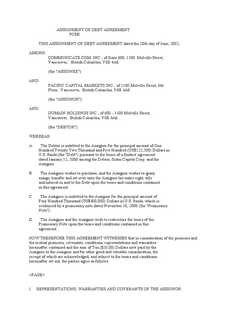 (Onecle) Deed of Assignment of Debt | PDF | Assignment (Law) | Civil Law (Common Law)