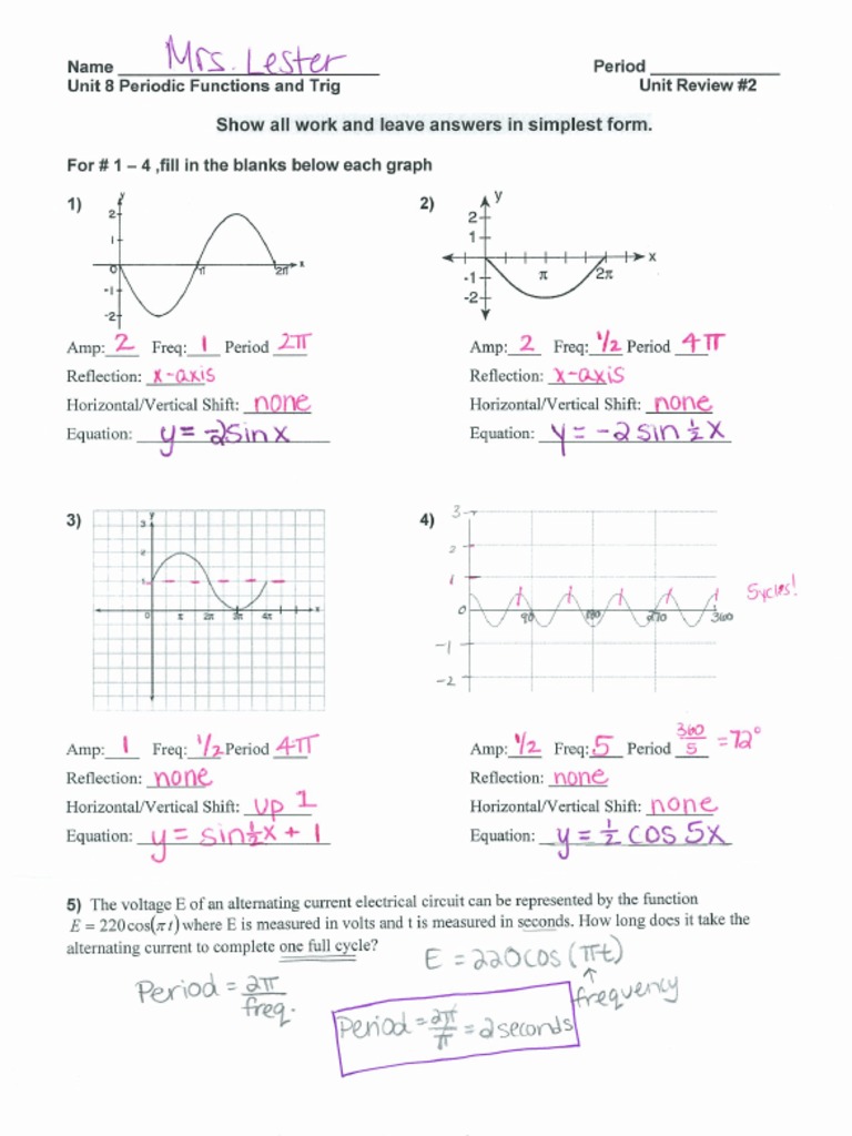 unit 8 review sheet #2 answer key (trig) (2) | PDF