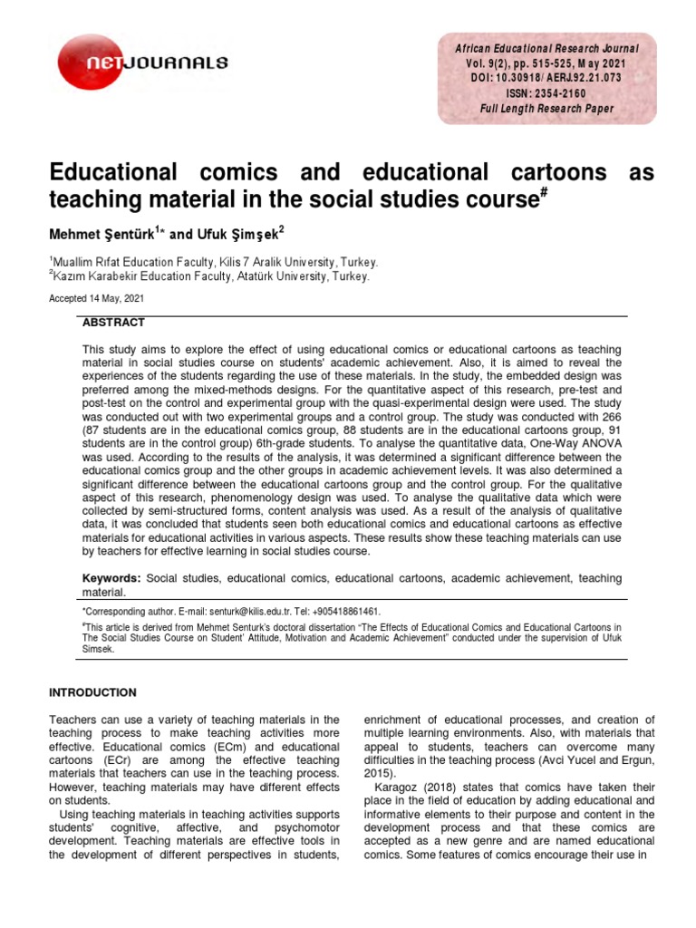 Educational Comics and Educational Cartoons As Teaching Material in The ...