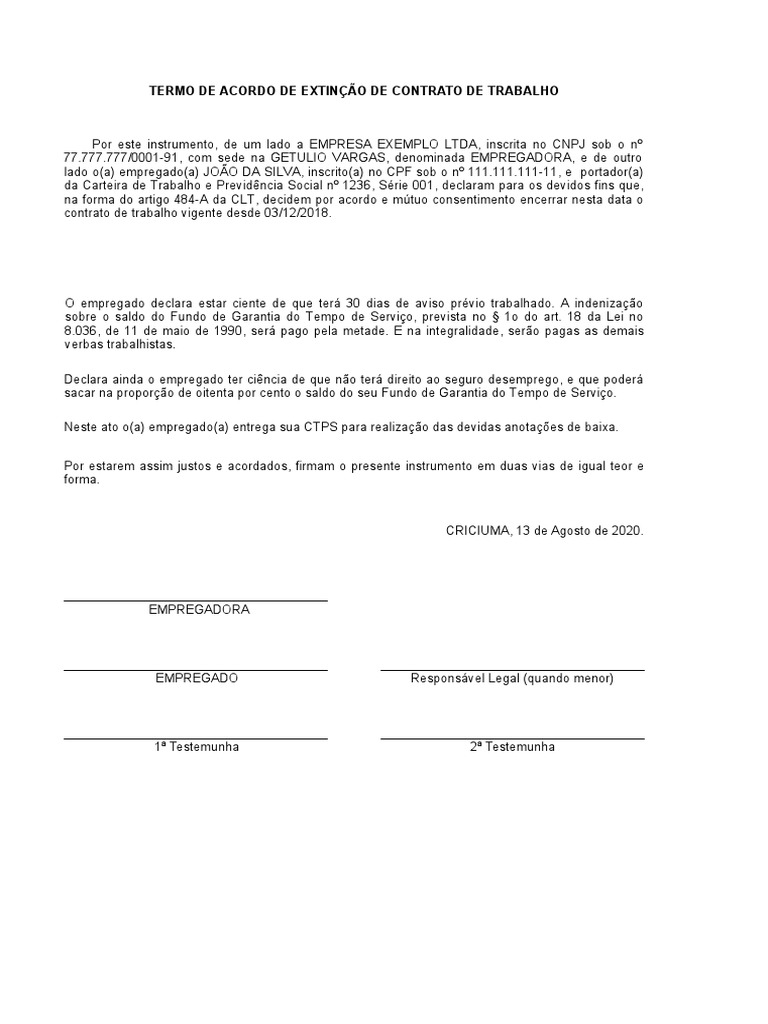 Termo acordo entre as partes | PDF