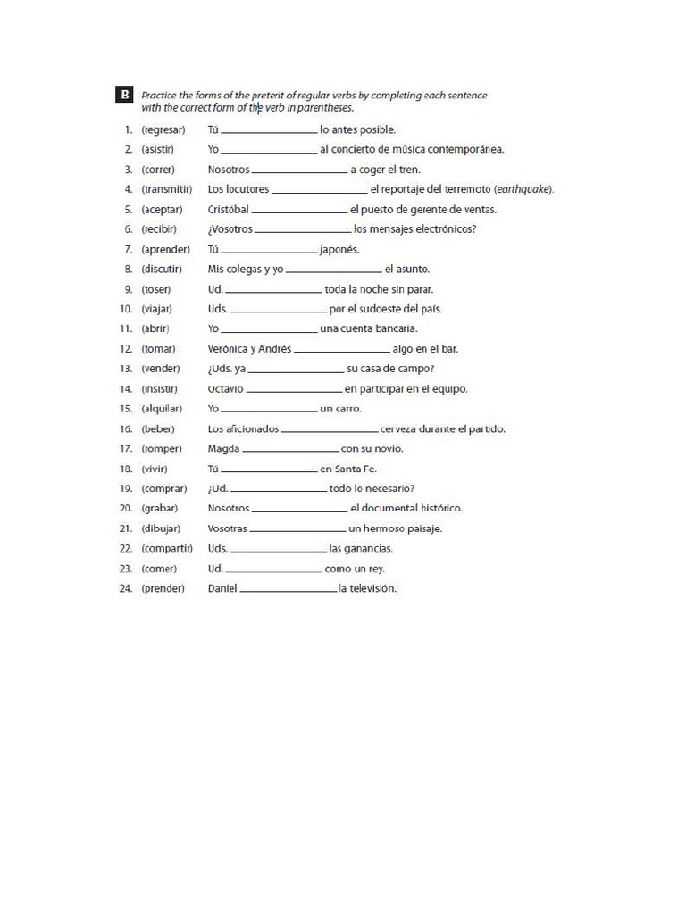 Preterito Perfecto Exercises | PDF