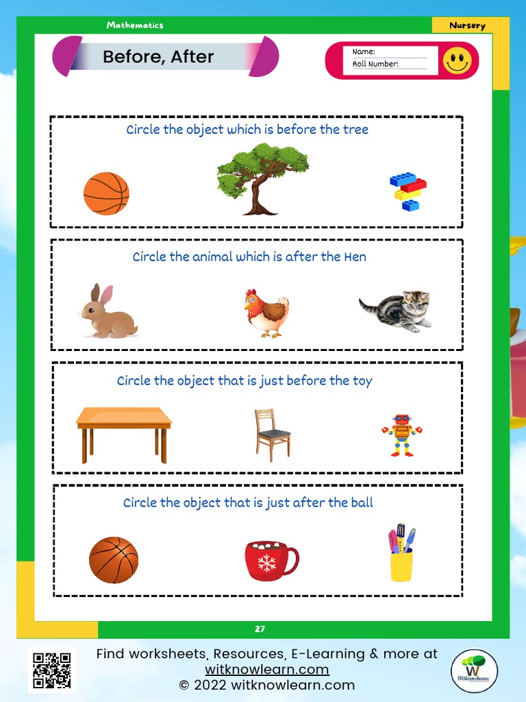Before After Maths Worksheet For Nursery 0 2023 16 01 011459 | PDF