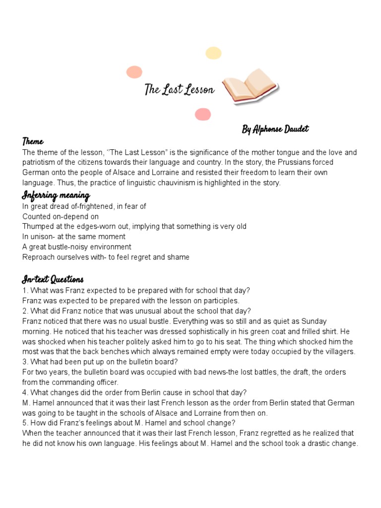 The Last Lesson(NCERT Solutions) | PDF