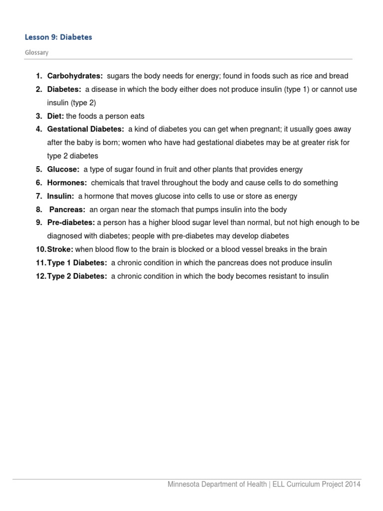 Diabetes Glossary & Prevention Guide | PDF | Diabetes | Carbohydrates