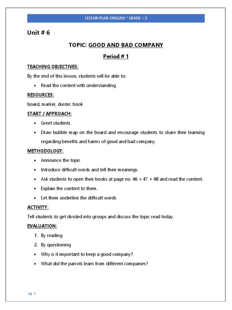 Grade 3 English Lesson Plan Overview | PDF | Lesson Plan | Teachers