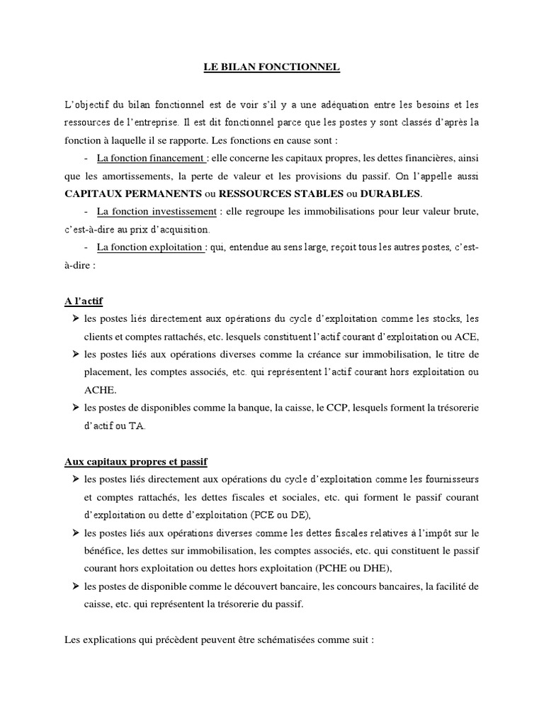 Cours sur le Bilan Fonctionnel | PDF | Capitaux propres | Bilan comptable