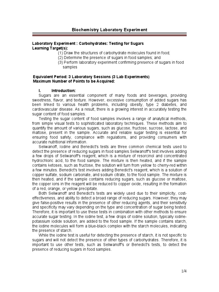Biochem Lab 1A Testing Carbohydrates Complete Worksheet | PDF | Sugar ...