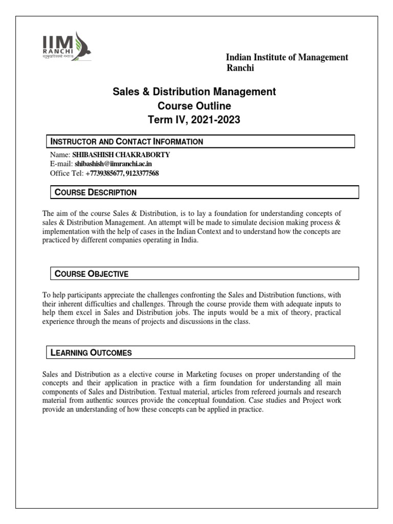 Course Outline - Sales & Distribution Management (2021-2023) | PDF ...