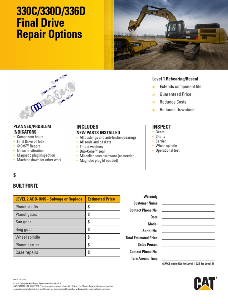 330C D 336D Final Drive Spec Sheet 11 8 18 Hi Res | Download Free PDF ...