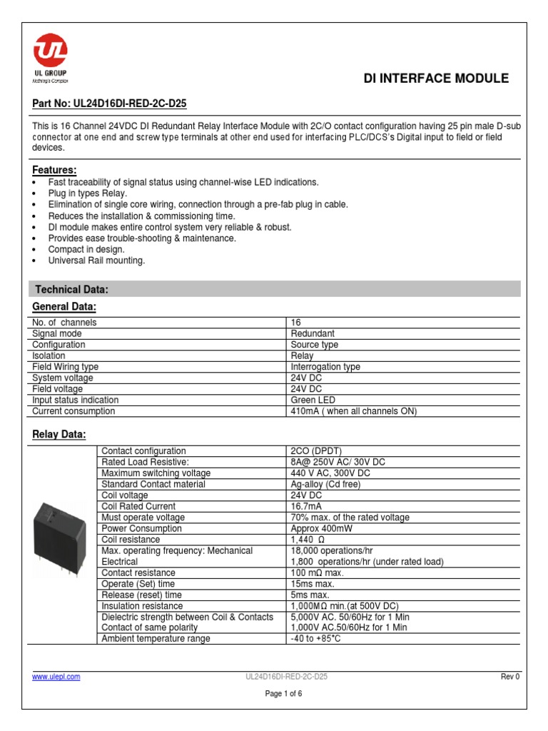 UL24D16DI-RED-2C-D25 FOR DI818-TU818 | PDF | Electrical Connector | Relay