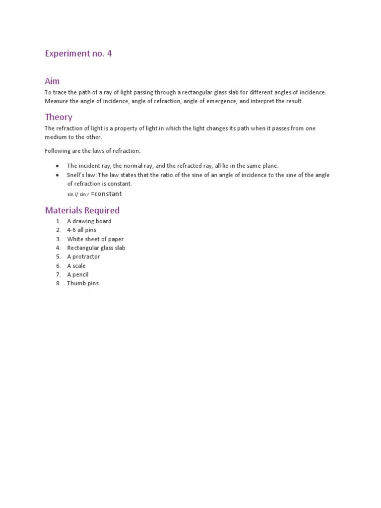 Glass Slab Experiment | PDF | Science & Mathematics