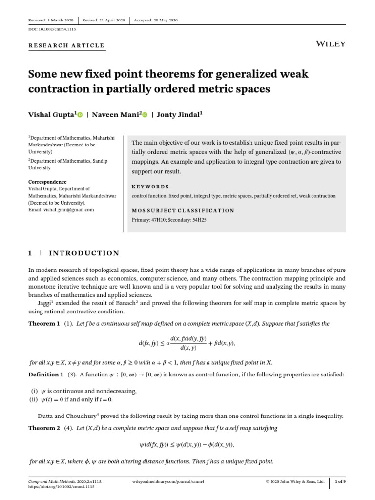 Some New Fixed Point Theorems For Generalized Weak Contraction in Partially Ordered Metric ...