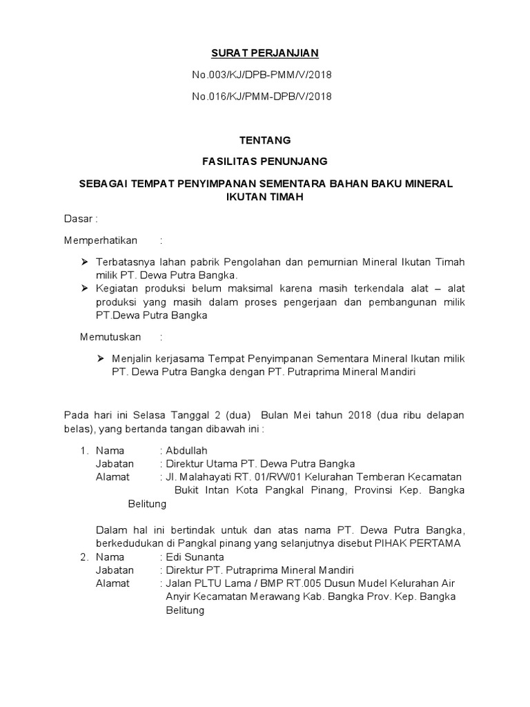 Contoh TTD Kontrak Kerja Mineral | PDF | Hukum | Sains & Matematika
