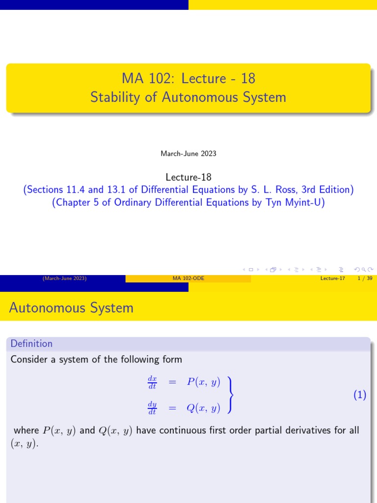 Ode Lecture 18 Pdf Eigenvalues And Eigenvectors Ordinary Differential Equation