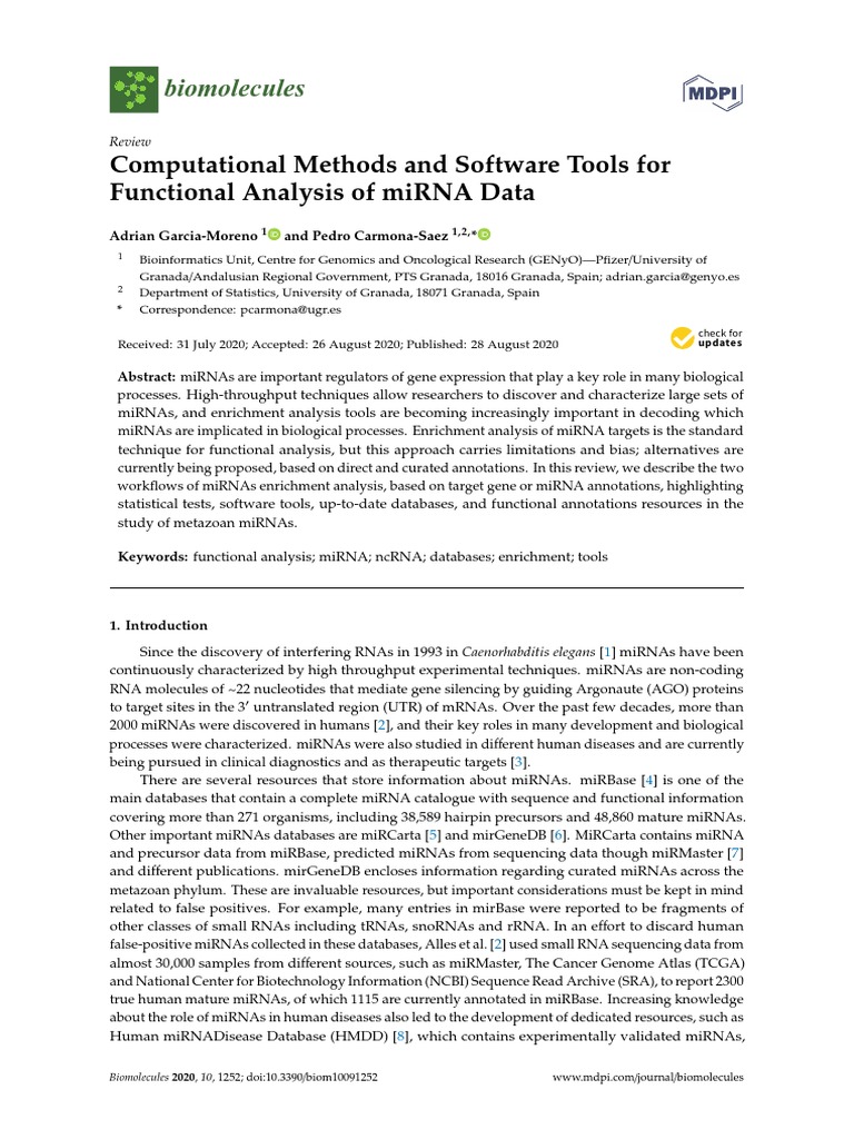 2020 - Computational Methods and Software Tools For Functional Analysis of MiRNA Data | PDF ...
