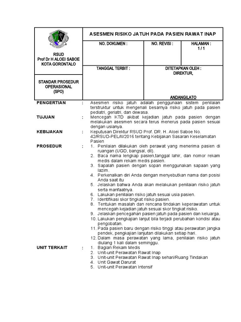 SPO Asesmen Risiko Jatuh Pasien Rawat Inap | PDF | Pengembangan Diri | Kesehatan Holistik