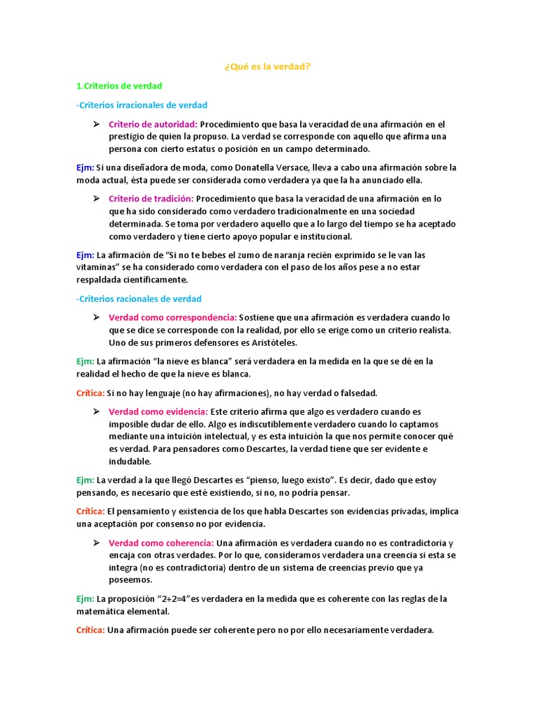 Tema 2 Filo | PDF | Verdad | Teoría