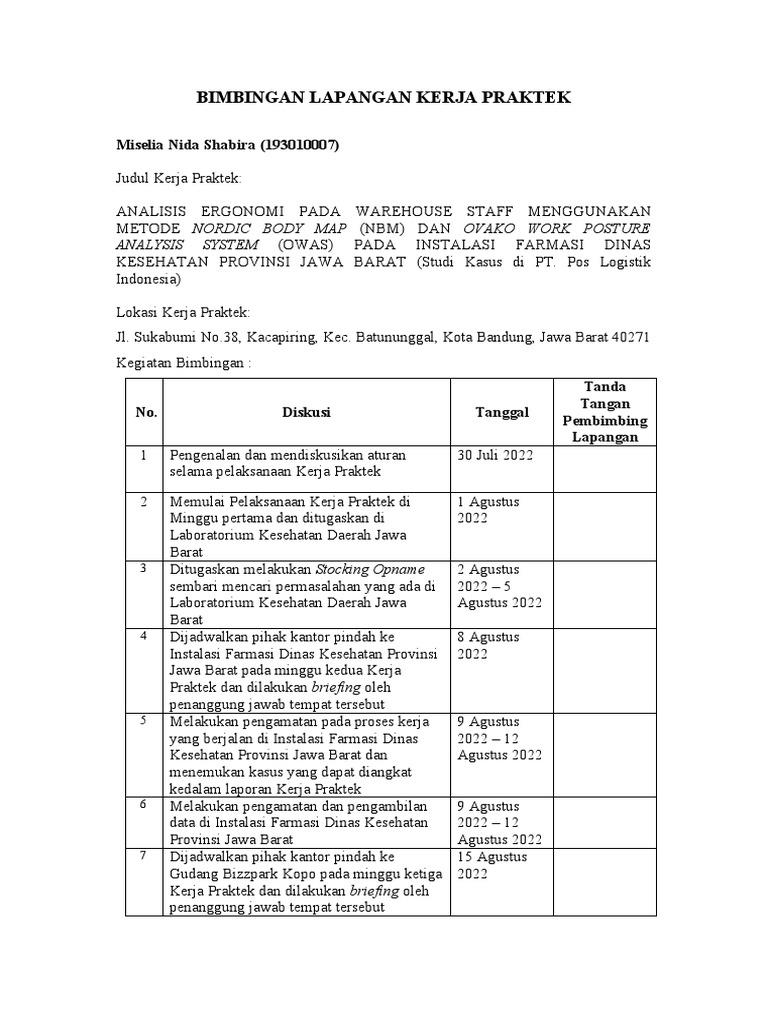 BIMBINGAN LAPANGAN KERJA PRAKTEK(1) | PDF