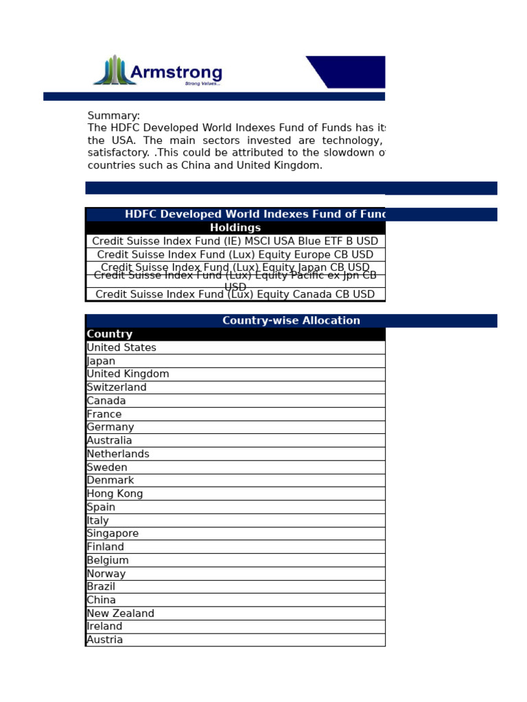 HDFC Developed World Indexes Fund of Funds | PDF | Credit Suisse ...