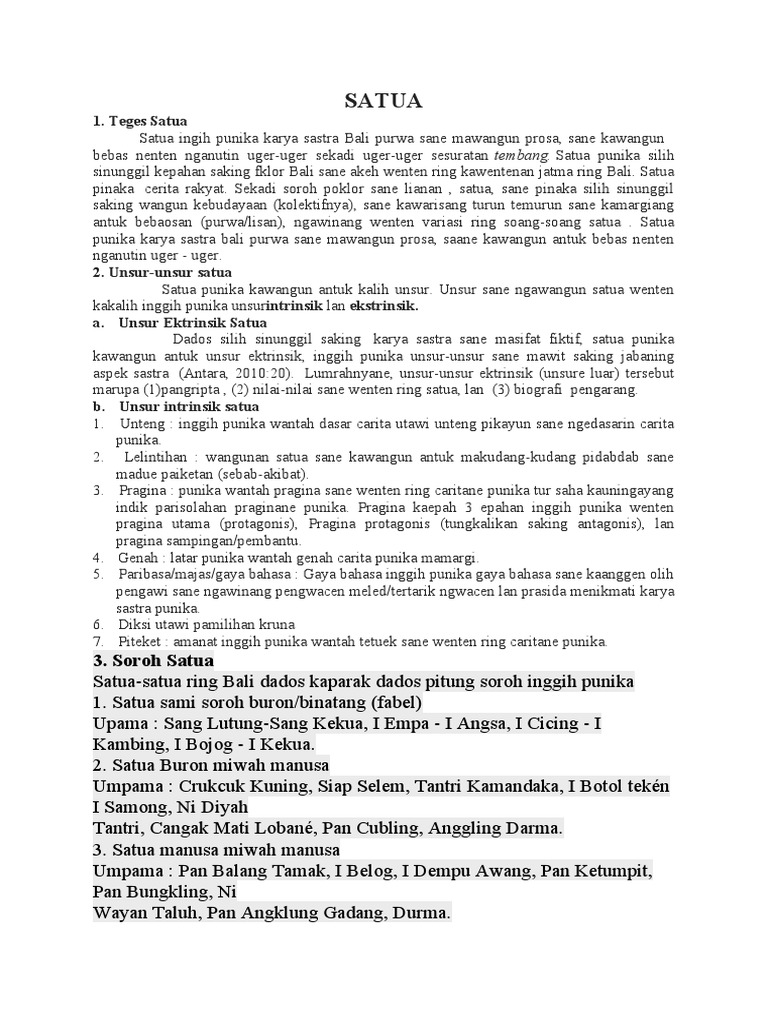 Materi Satua Bahasa Bali | PDF