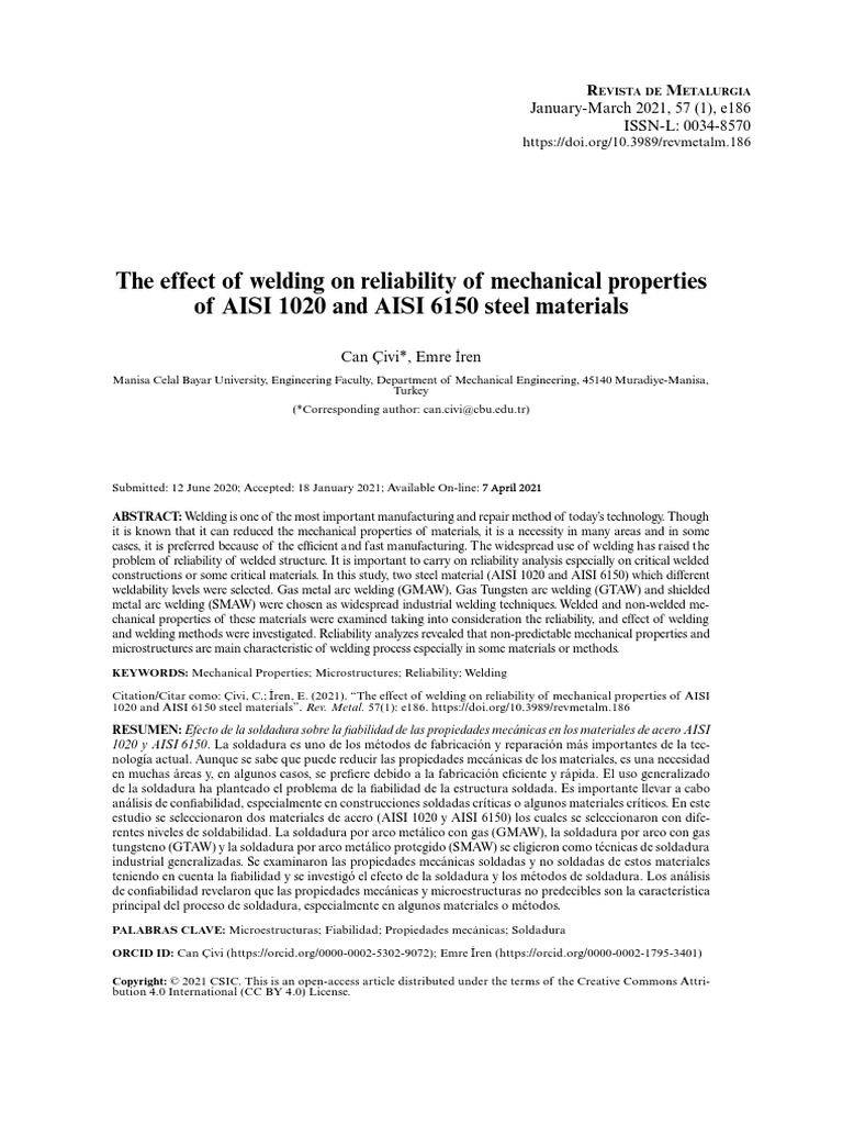 The Effect of Welding On Reliability of Mechanical Properties of AISI ...