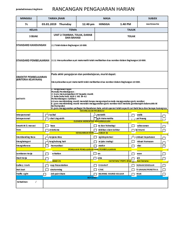 RPH MT Tahun 3 2019 | PDF