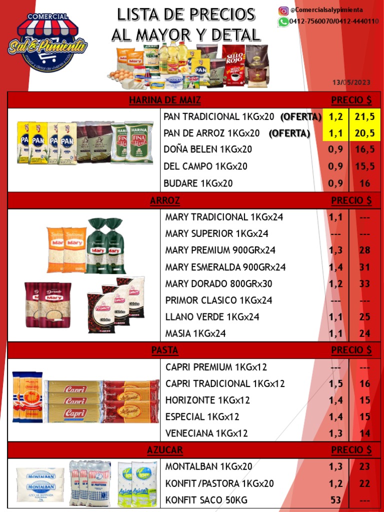 Lista de Precio Al Mayor y Detal 13-05-2023 | PDF | Cocina | Cocinando