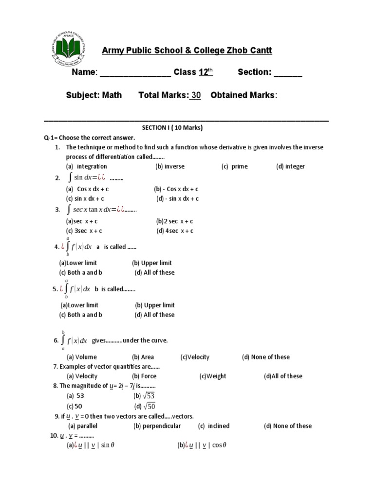 12th Math | PDF | Euclidean Vector | Mathematical Concepts