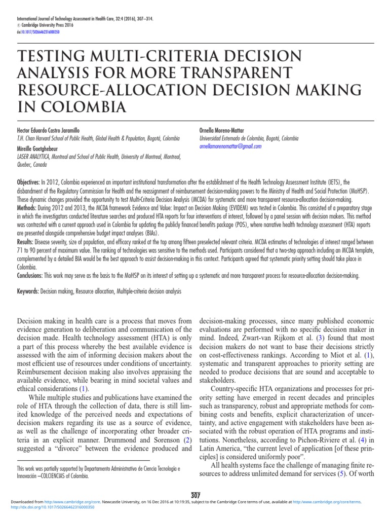 Jaramillo - 2016 - Testing Multi-Criteria Decision Analysis For More ...