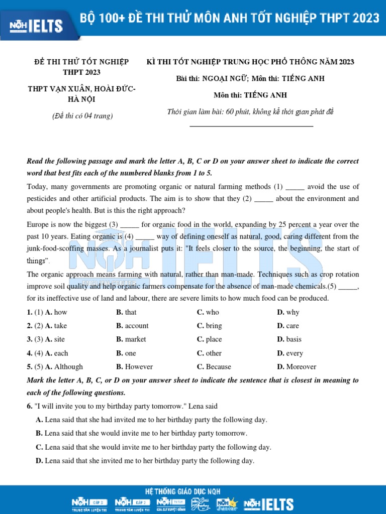 Đề Thi Thử Tốt Nghiệp THPT 2023 Tiếng Anh | PDF | Climate Change ...
