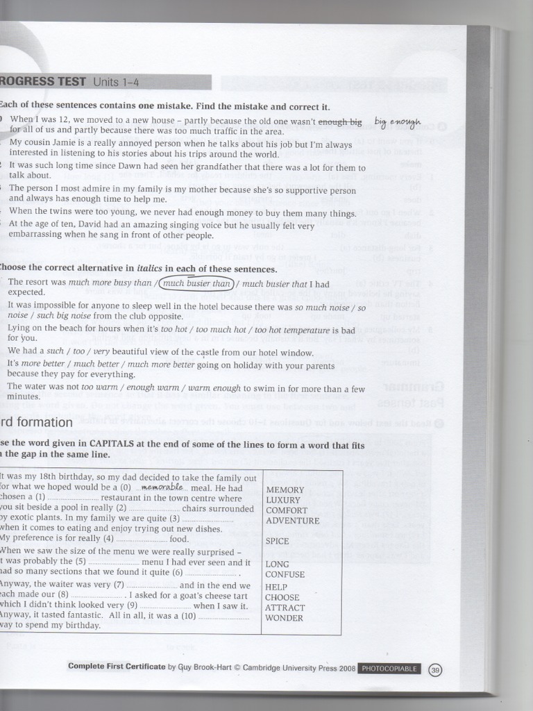 FCE Progress Test Unit 1 - 4 | PDF