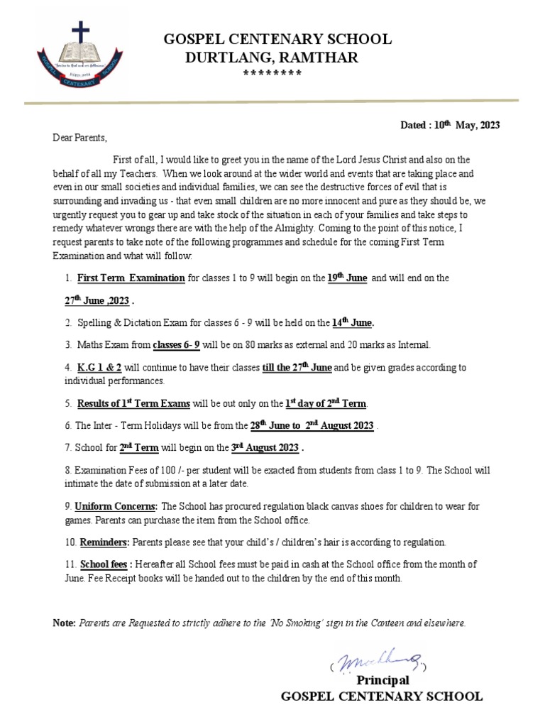 First Term Exam Schedule 2023 | PDF