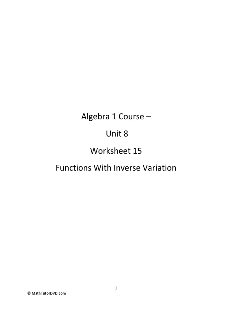 Algebra 1: Inverse Variation Worksheet | PDF