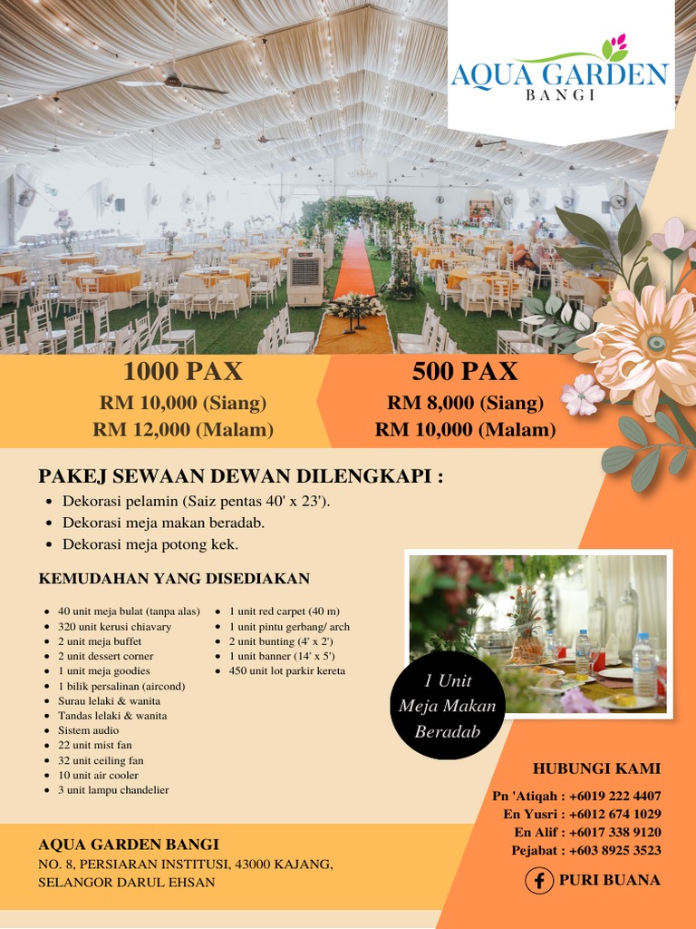 Flyers Sewaan Dewan AGB & PBGW (500 Pax & 1000 Pax) | PDF