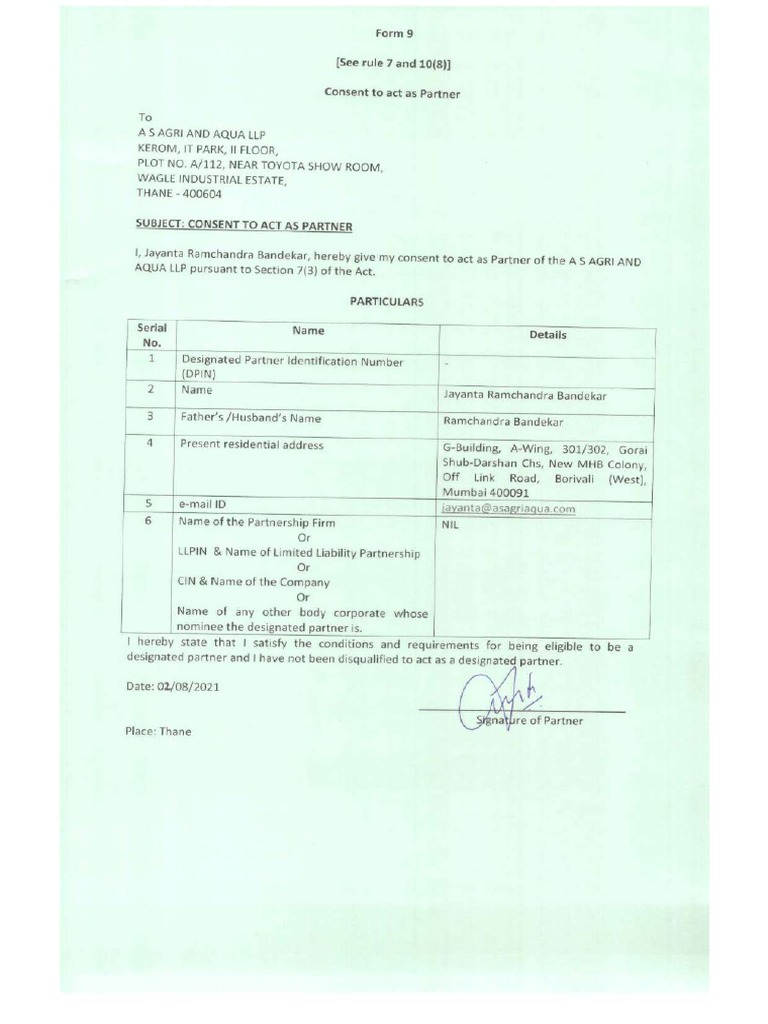 Consent To Act As Partner - Designated Partner-25082021 | PDF