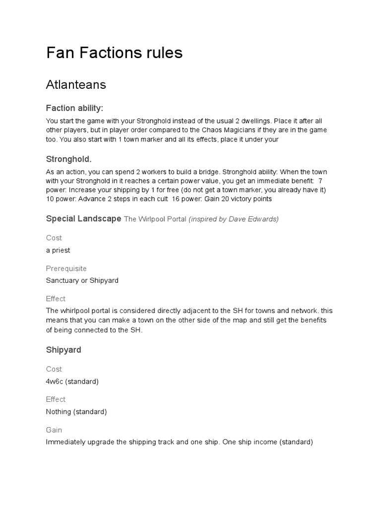 Terra Mystica - Fan Factions Rules | PDF