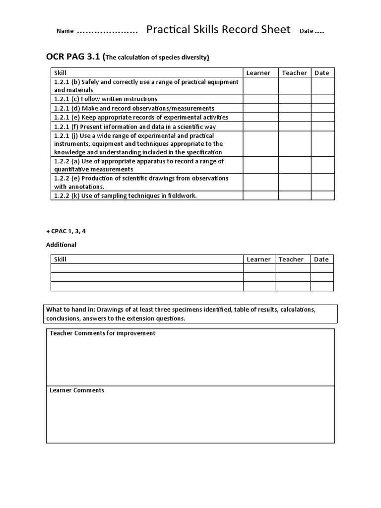 PAG 3.1 Skills Record | PDF