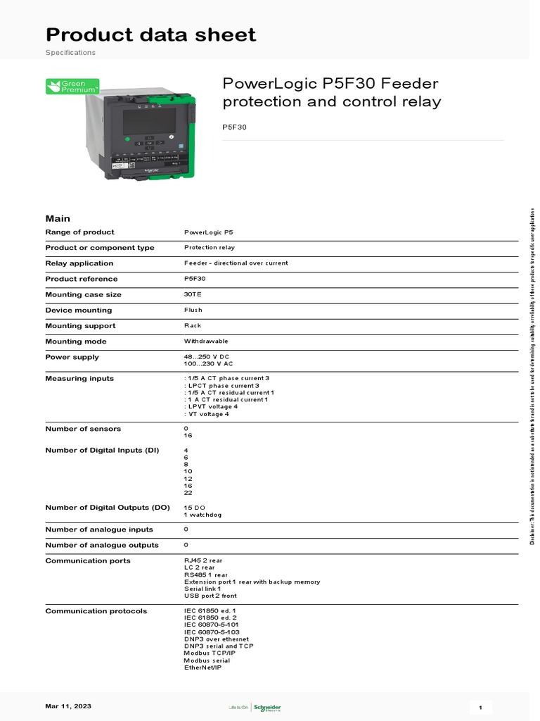 PowerLogic™ P5 - P5F30 | PDF | Electromagnetic Compatibility | Relay