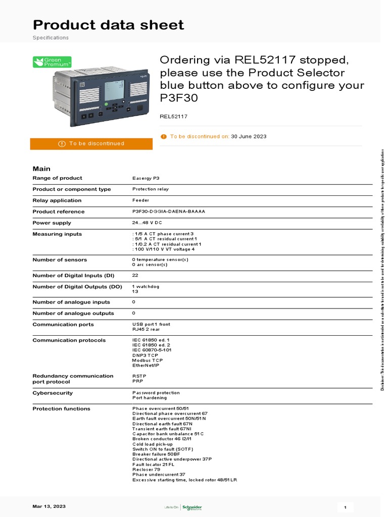 Easergy P3 Protection Relays - REL52117 | PDF | Ac Power ...
