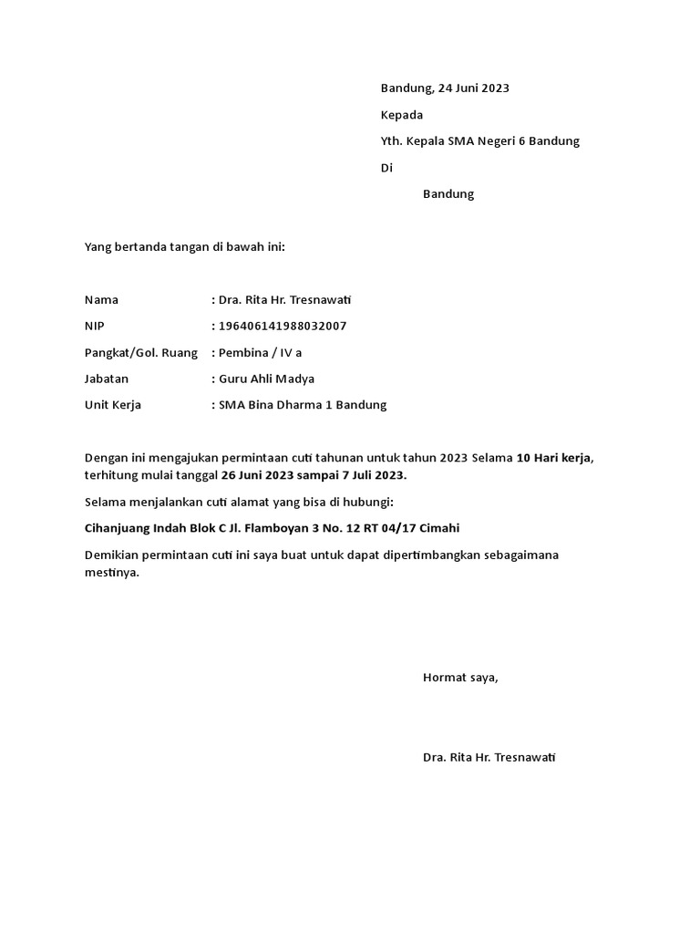 Surat Izin Cuti Kepsek | PDF